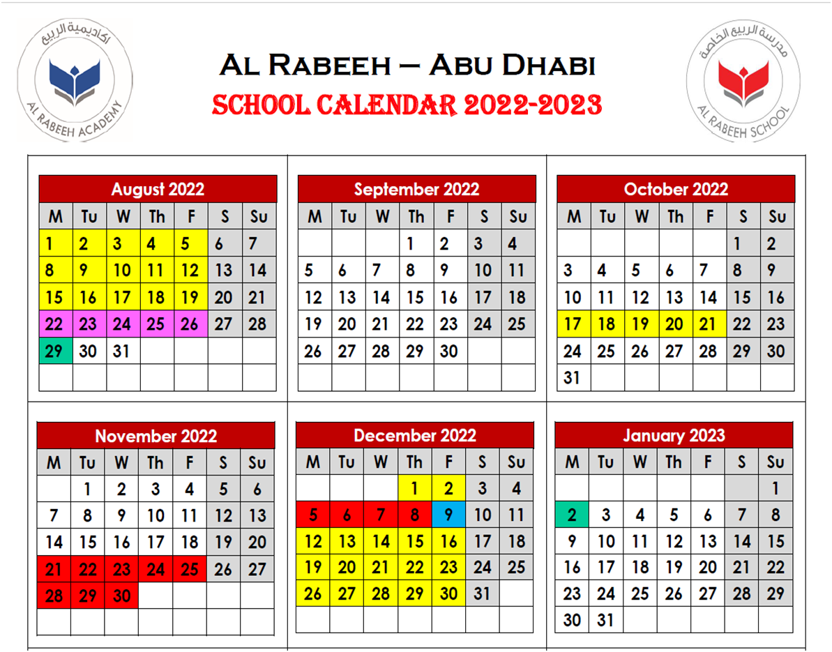 Academic Calendar - Al Rabeeh Academy