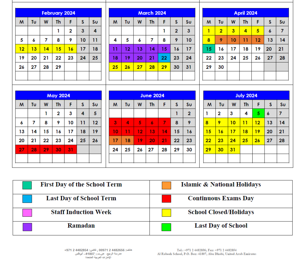 Academic Calendar - Al Rabeeh Academy
