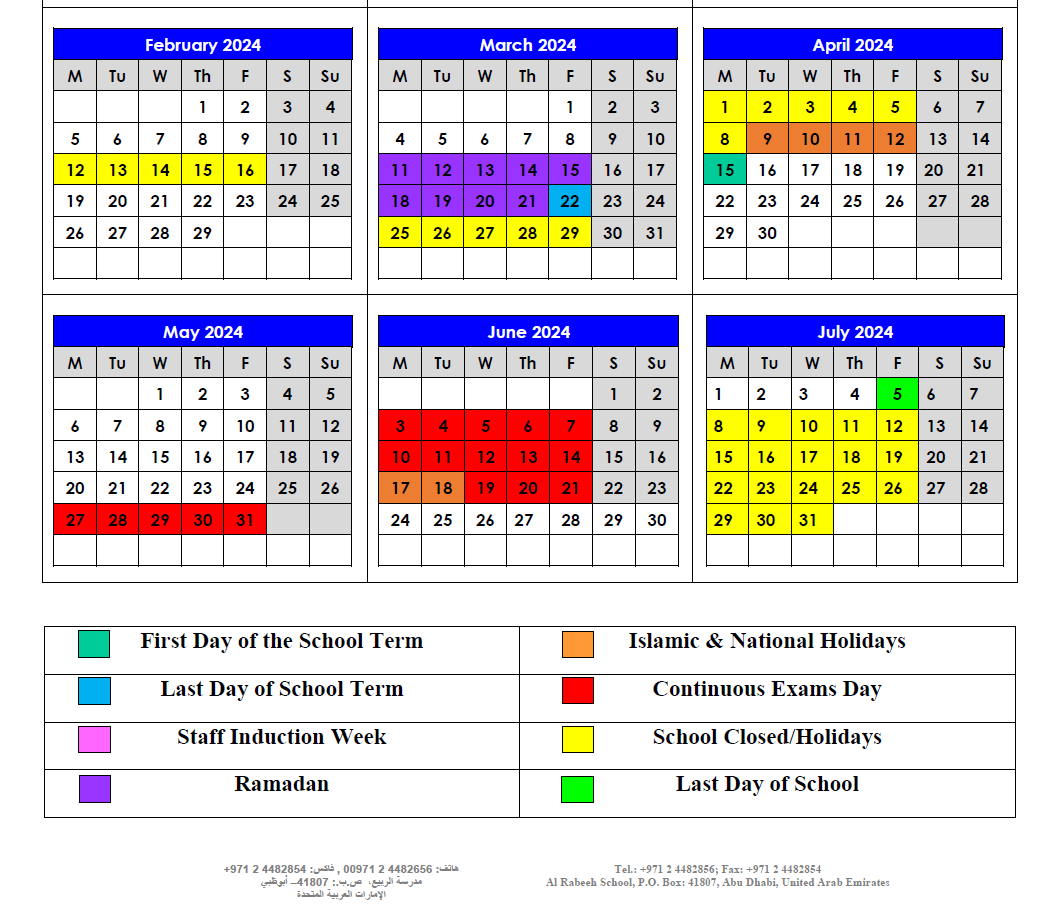 Academic Calendar - Al Rabeeh Academy